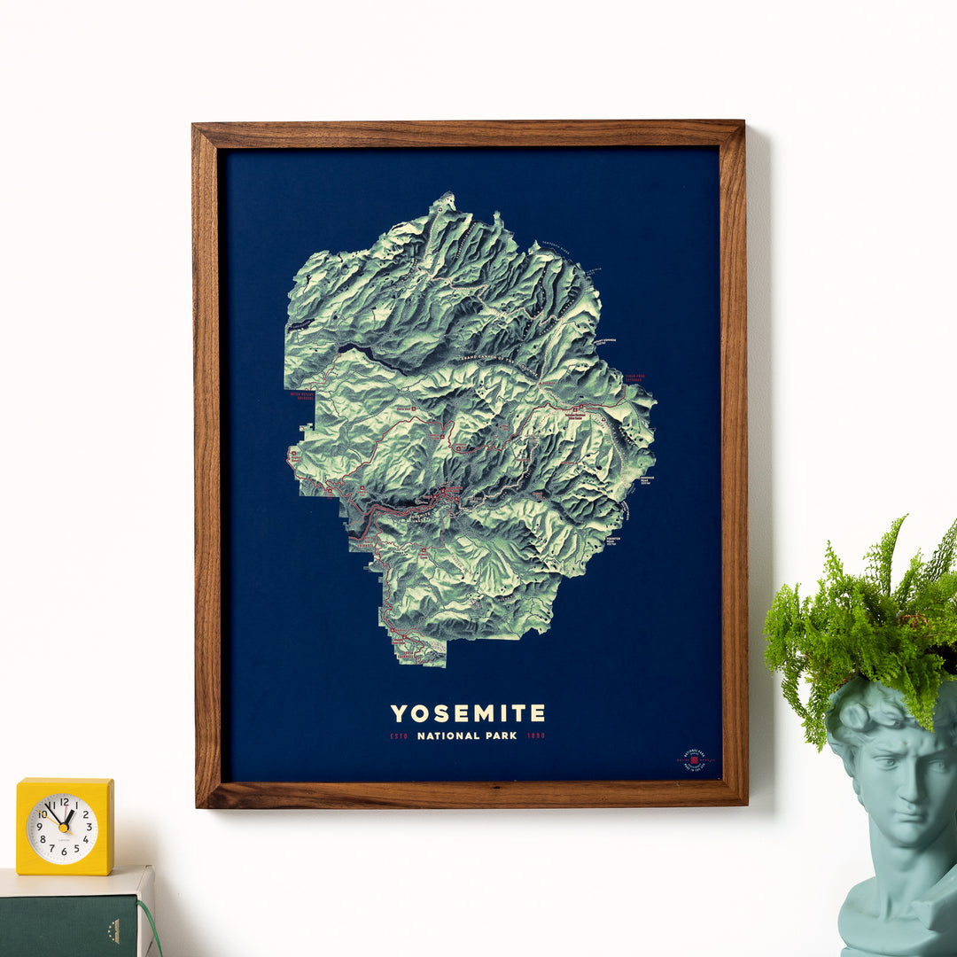 Yosemite Topography Map Yosemite Raised Relief Wooden Map Art | Framed
