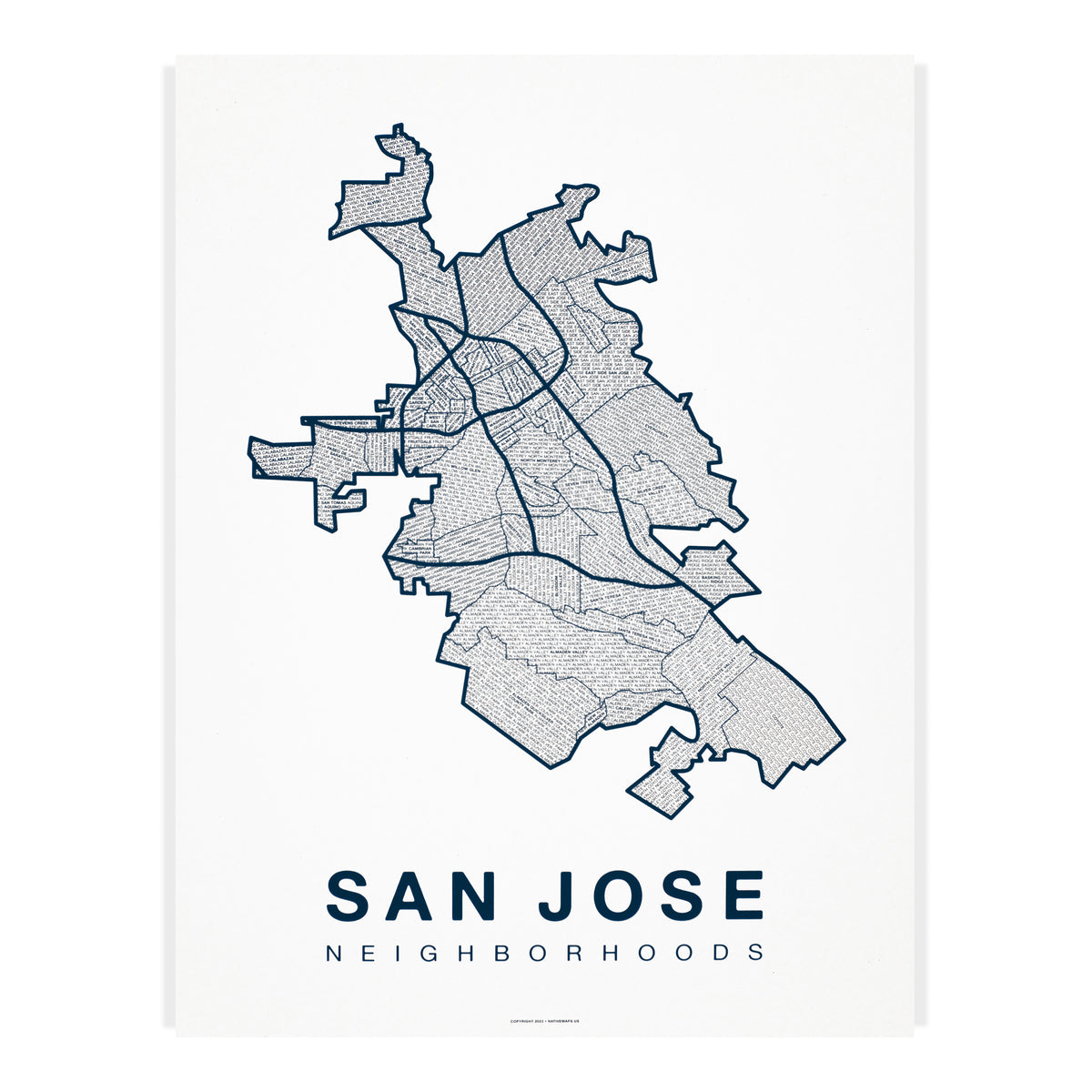 San Jose Neighborhood Map Poster | San Jose City Map Art Print – Native ...