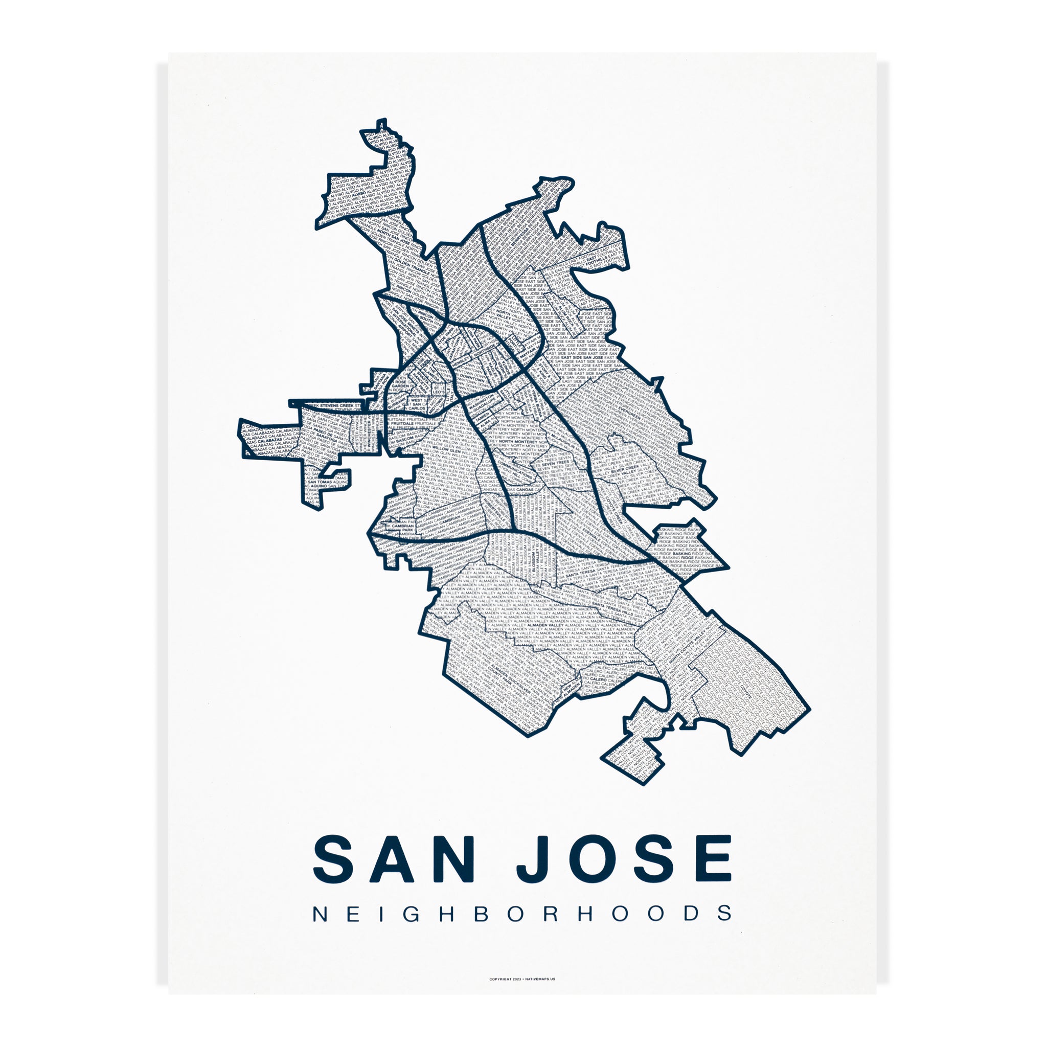 San Jose Neighborhood Map Poster | San Jose City Map Art Print – Native ...