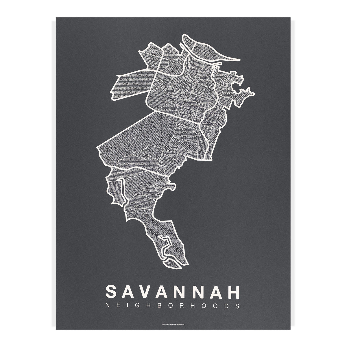 Savannah Neighborhood Map | Savannah Map Art | Native Maps