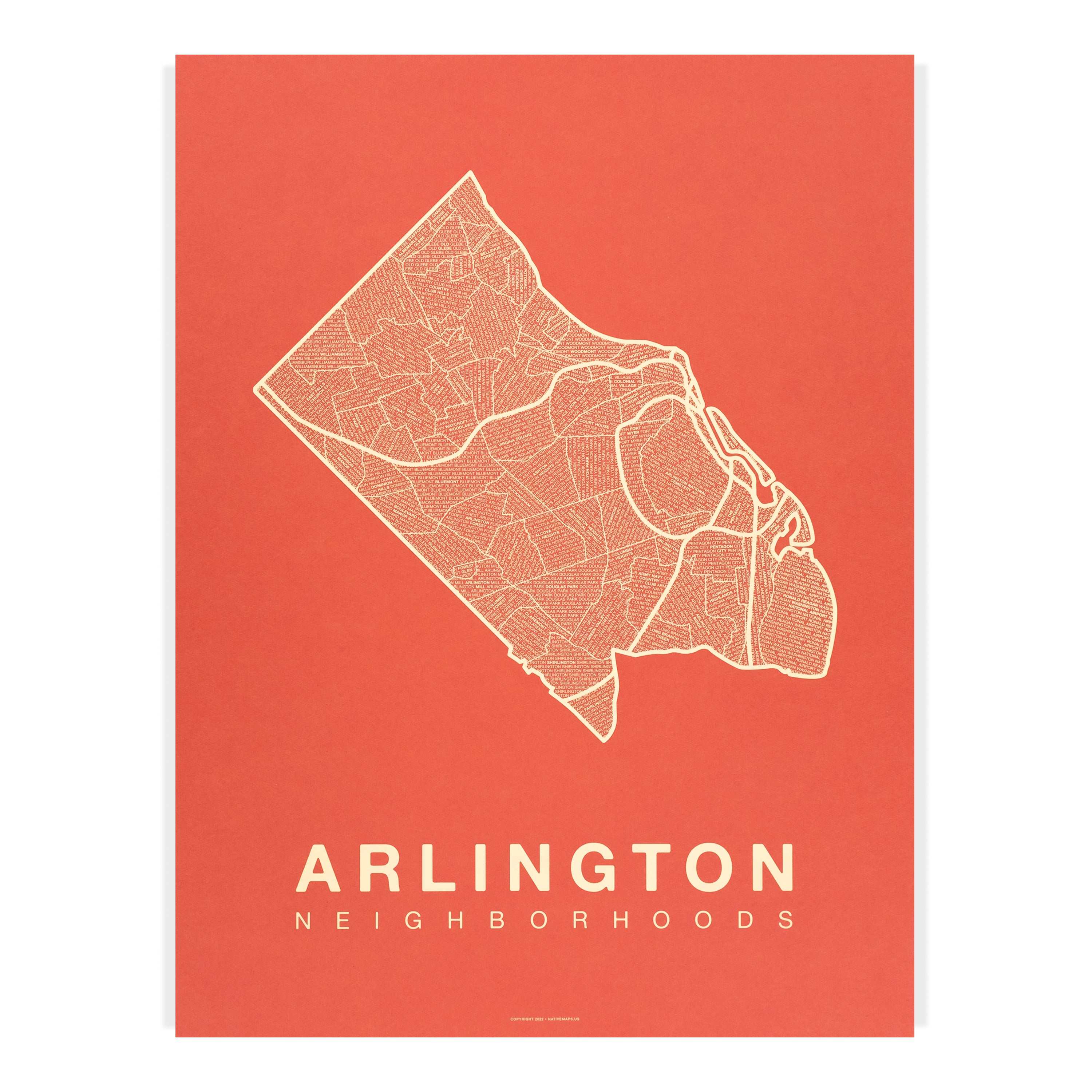Arlington VA Neighborhood Map Poster | Arlington VA City Map Art Print ...