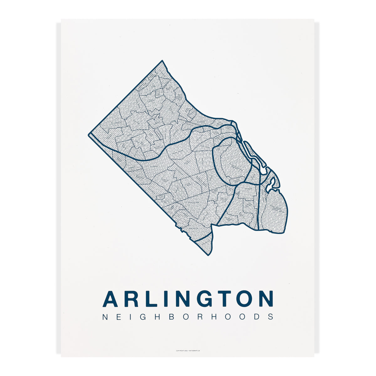 Arlington VA Neighborhood Map Poster | Arlington VA City Map Art Print ...