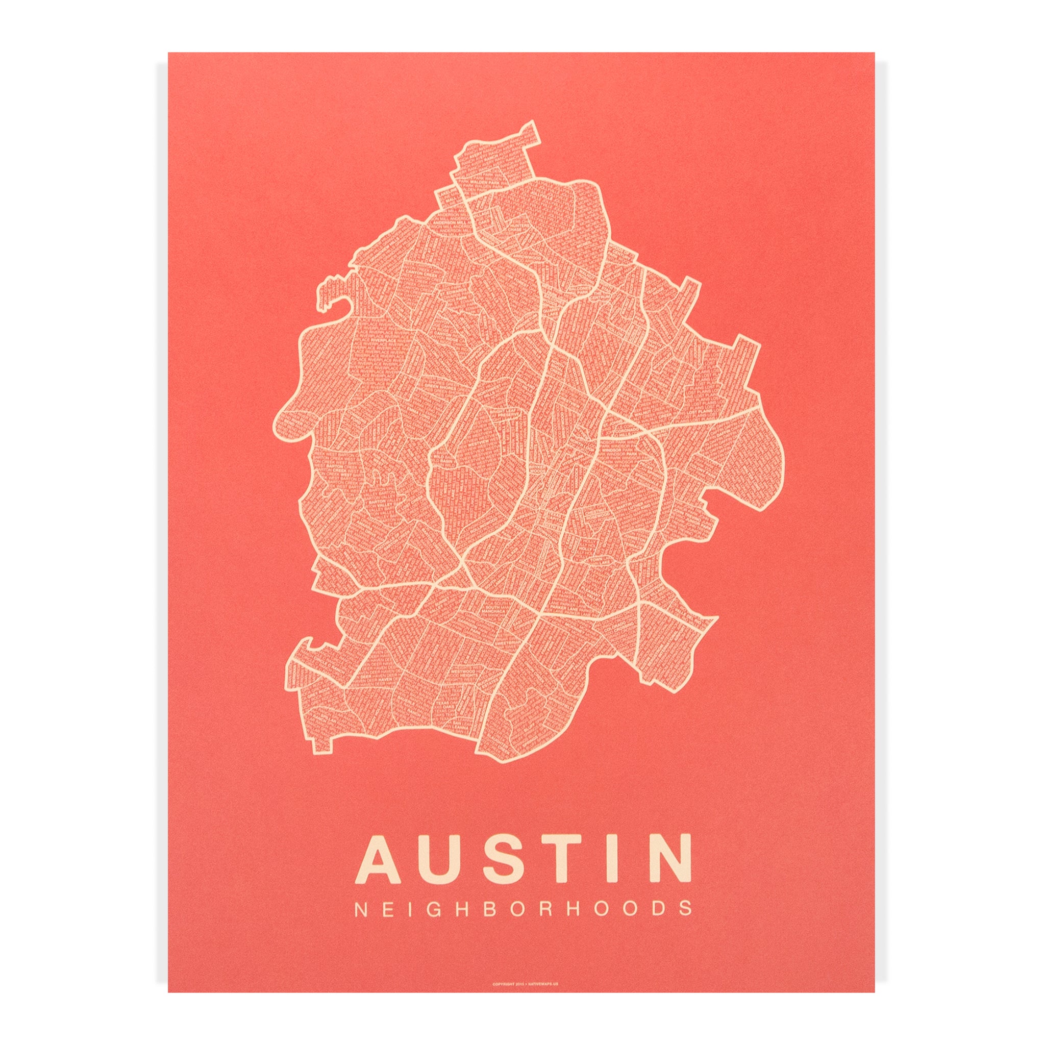 Austin Neighborhood Map | Austin Map Art Poster | Native Maps