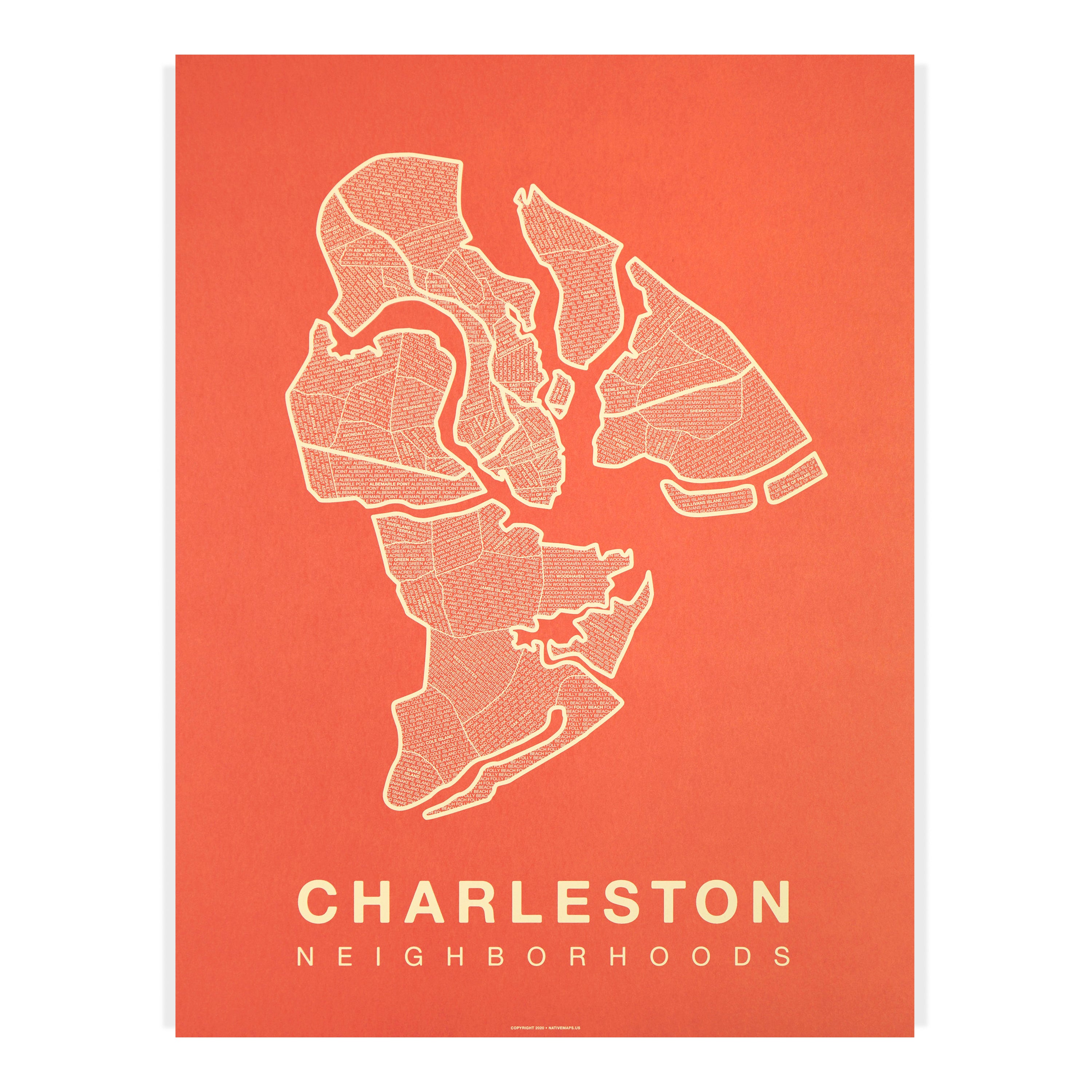 Charleston Neighborhood Map | Charleston Map Art Print – Native Maps