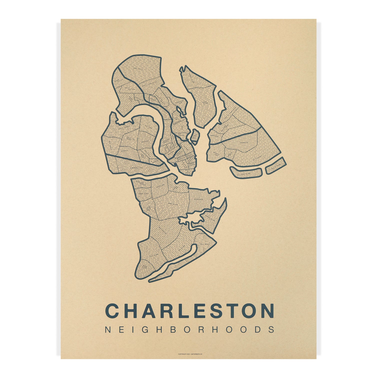 Charleston Neighborhood Map | Charleston Map Art Print – Native Maps
