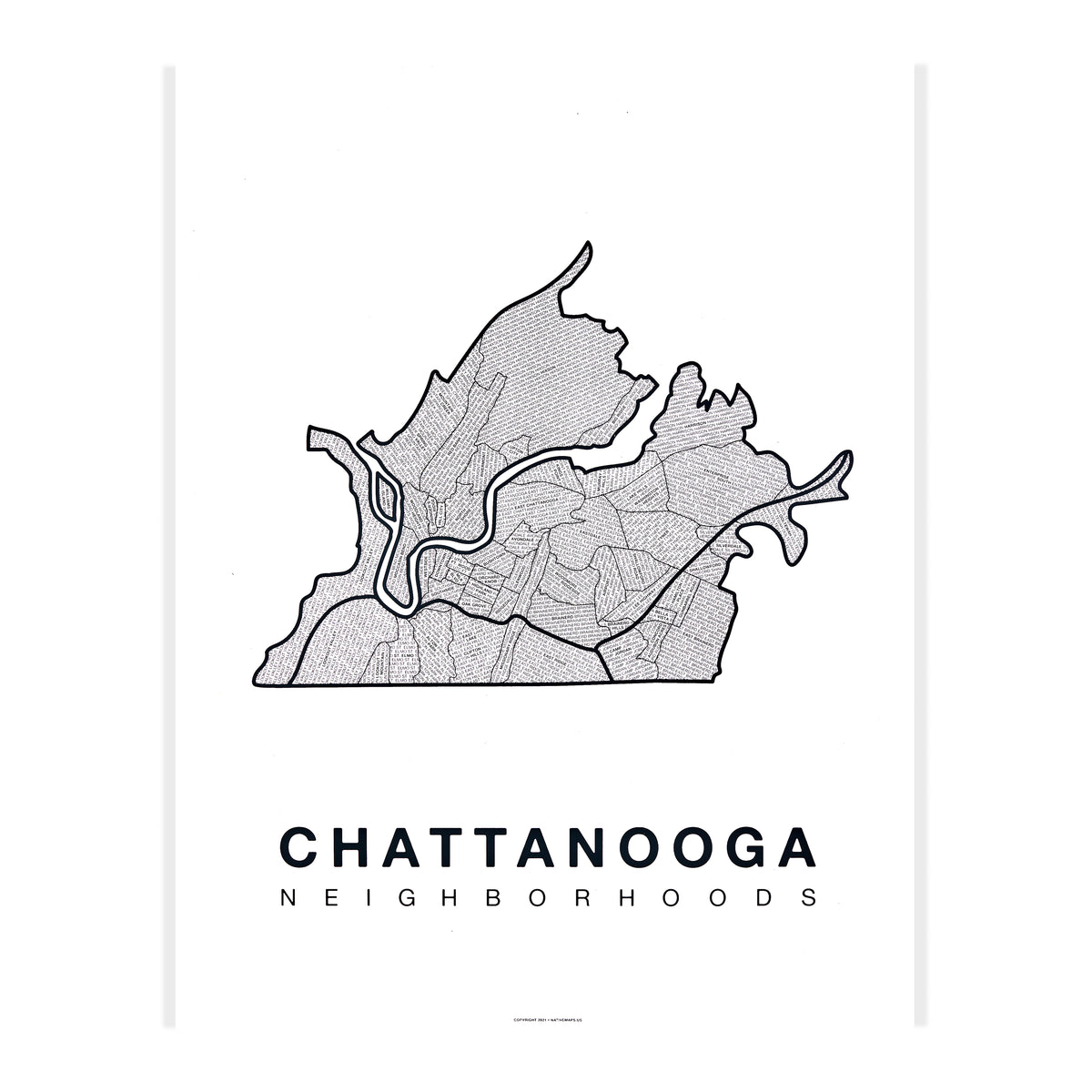 Chattanooga Neighborhood Map | Chattanooga Map Art – Native Maps