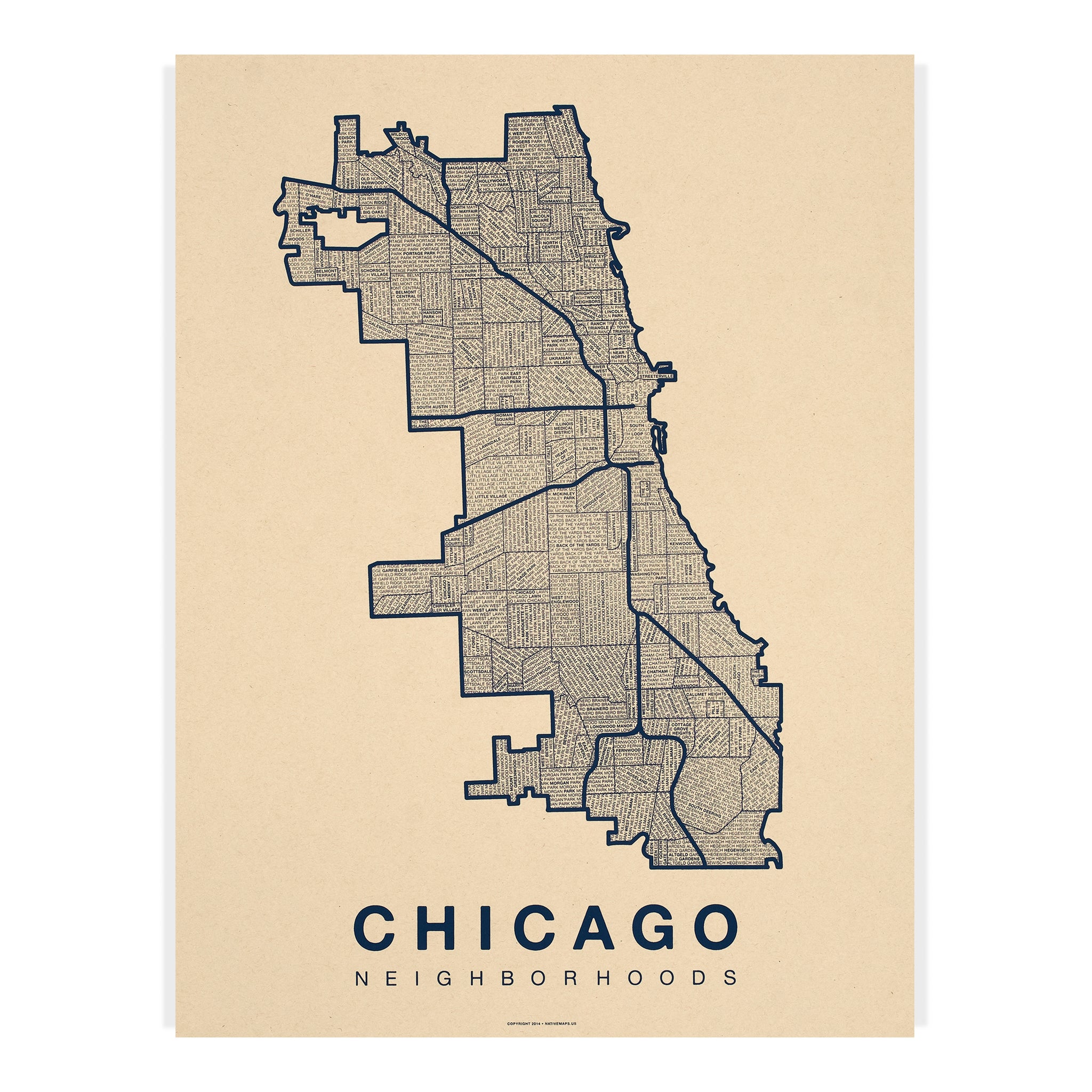Chicago Map Print Poster | Chicago Neighborhood Map – Native Maps