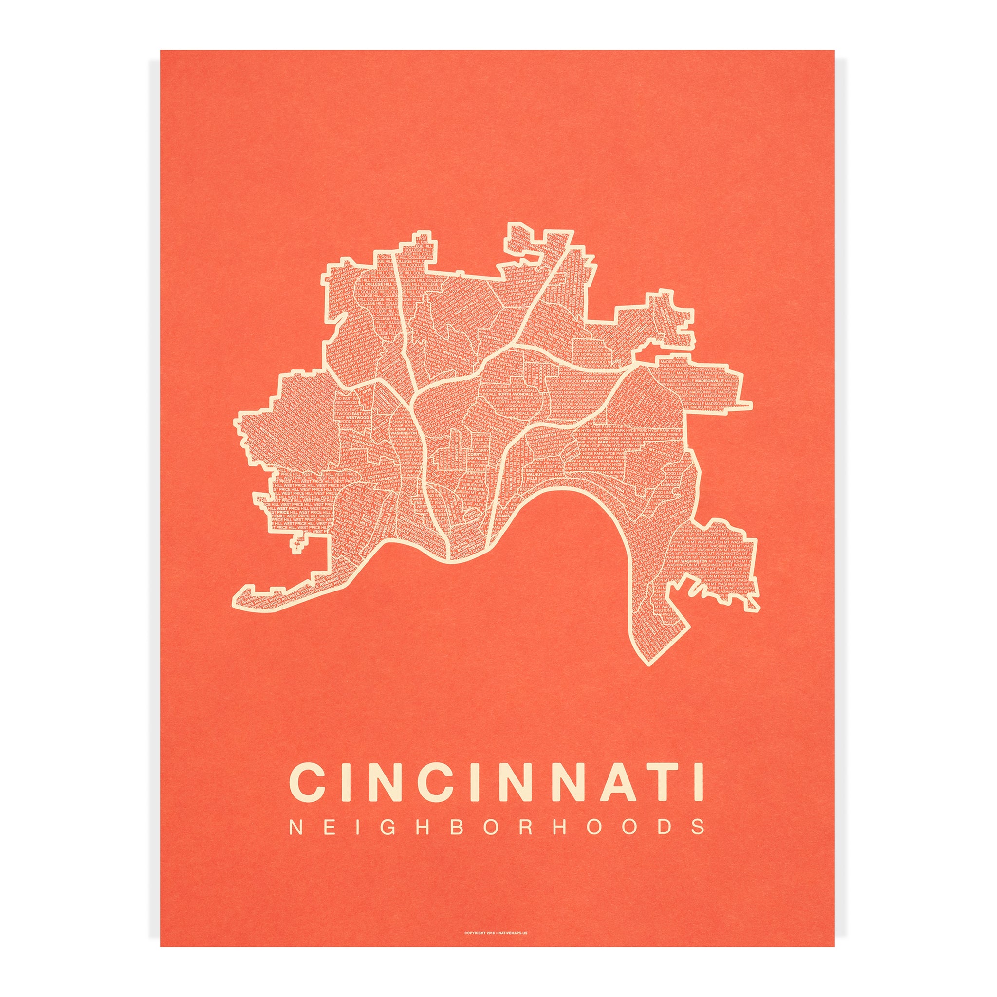 Cincinnati Neighborhood Map | Cincinnati Map Art Print Poster – Native Maps