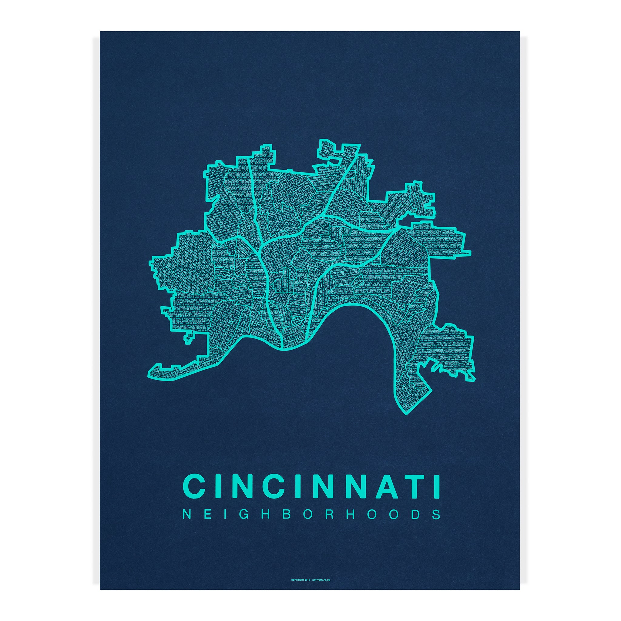 Cincinnati Neighborhood Map | Cincinnati Map Art Print Poster – Native Maps