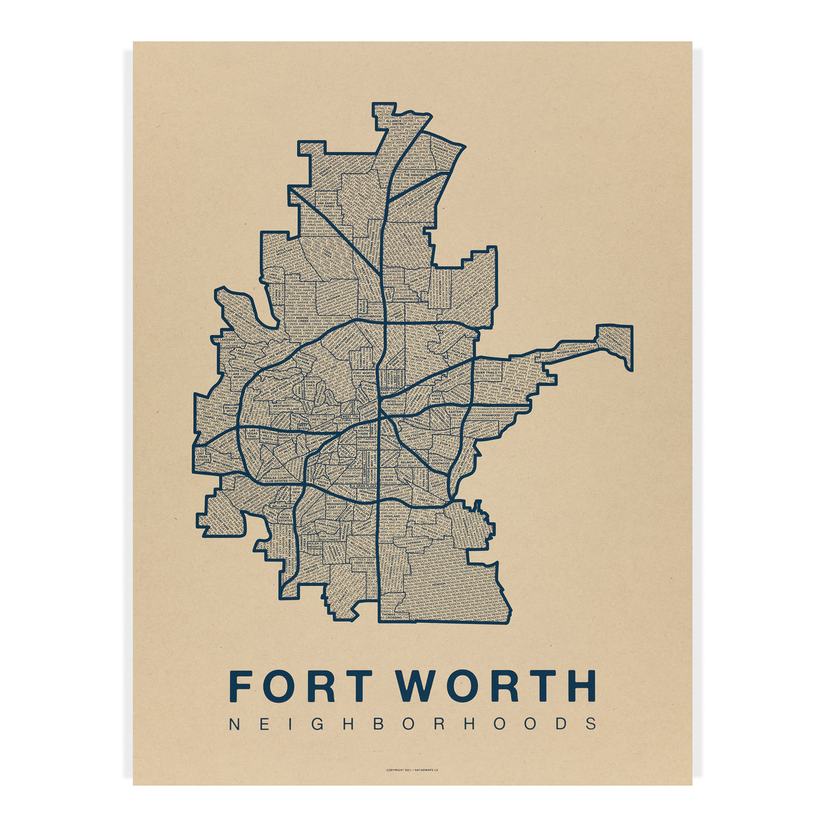 Fort Worth Neighborhood Map | Fort Worth Map Art | Native Maps