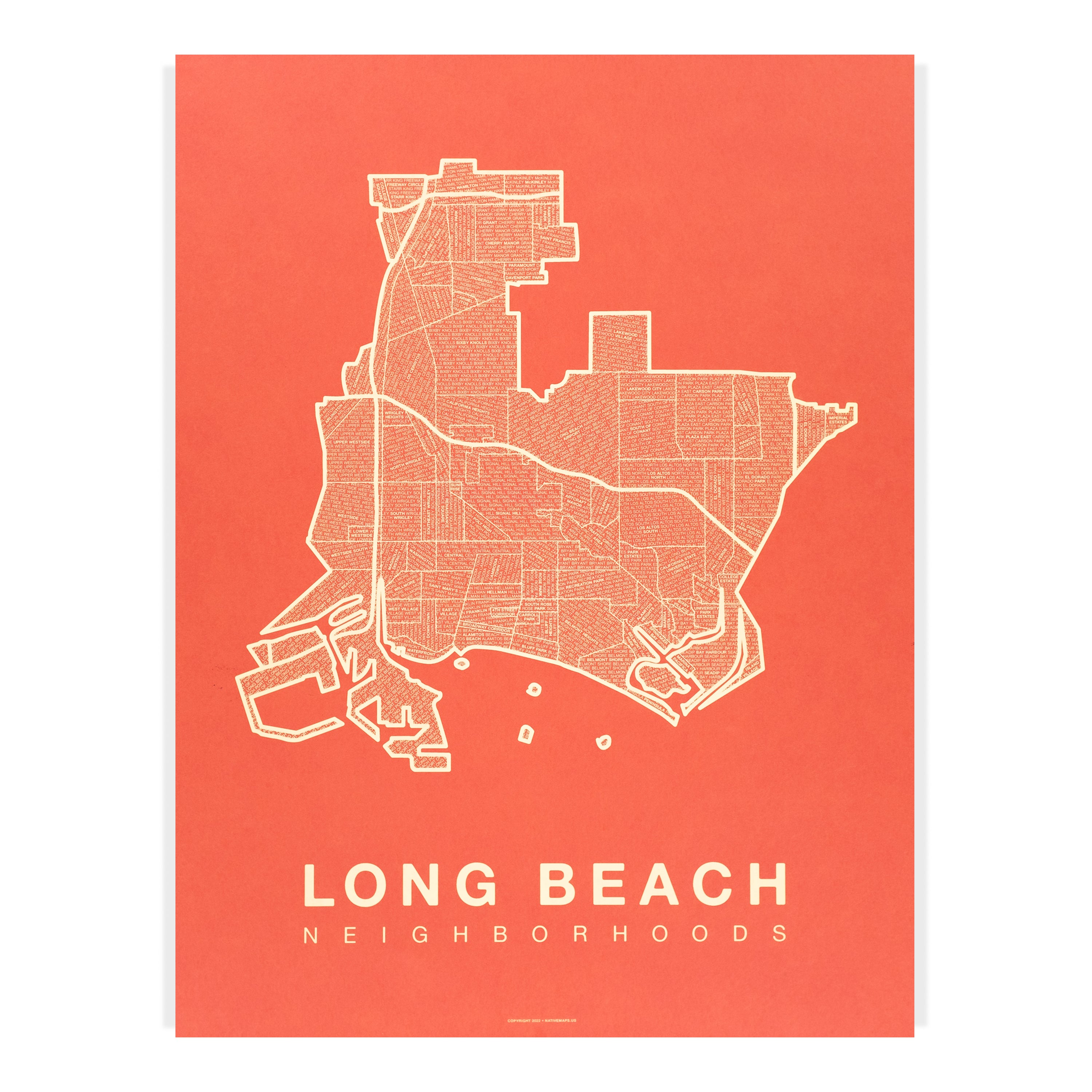 Long Beach Neighborhood Map Poster | Long Beach City Map Art Print ...