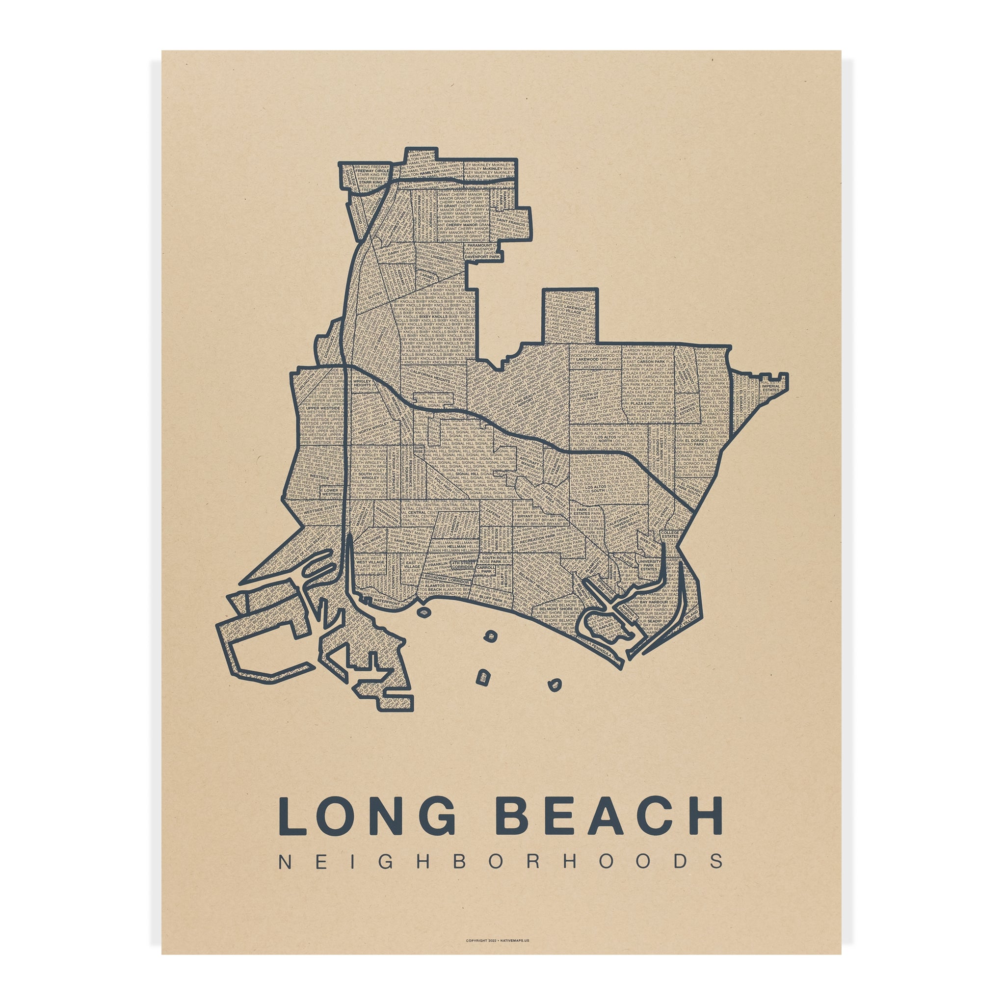 Long Beach Neighborhood Map Poster | Long Beach City Map Art Print ...