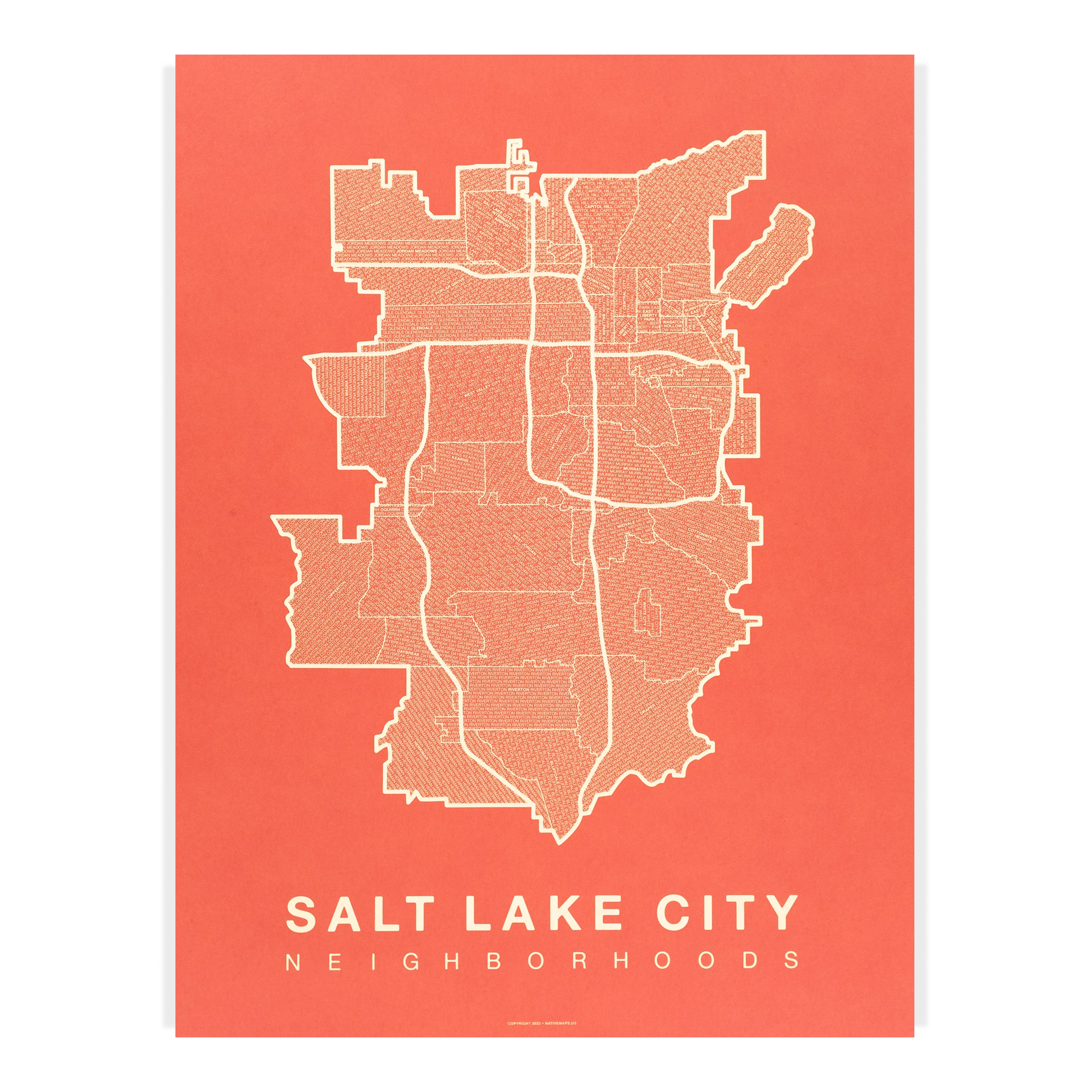 Salt Lake City Neighborhood Map Poster | Salt Lake City Map Art Print ...