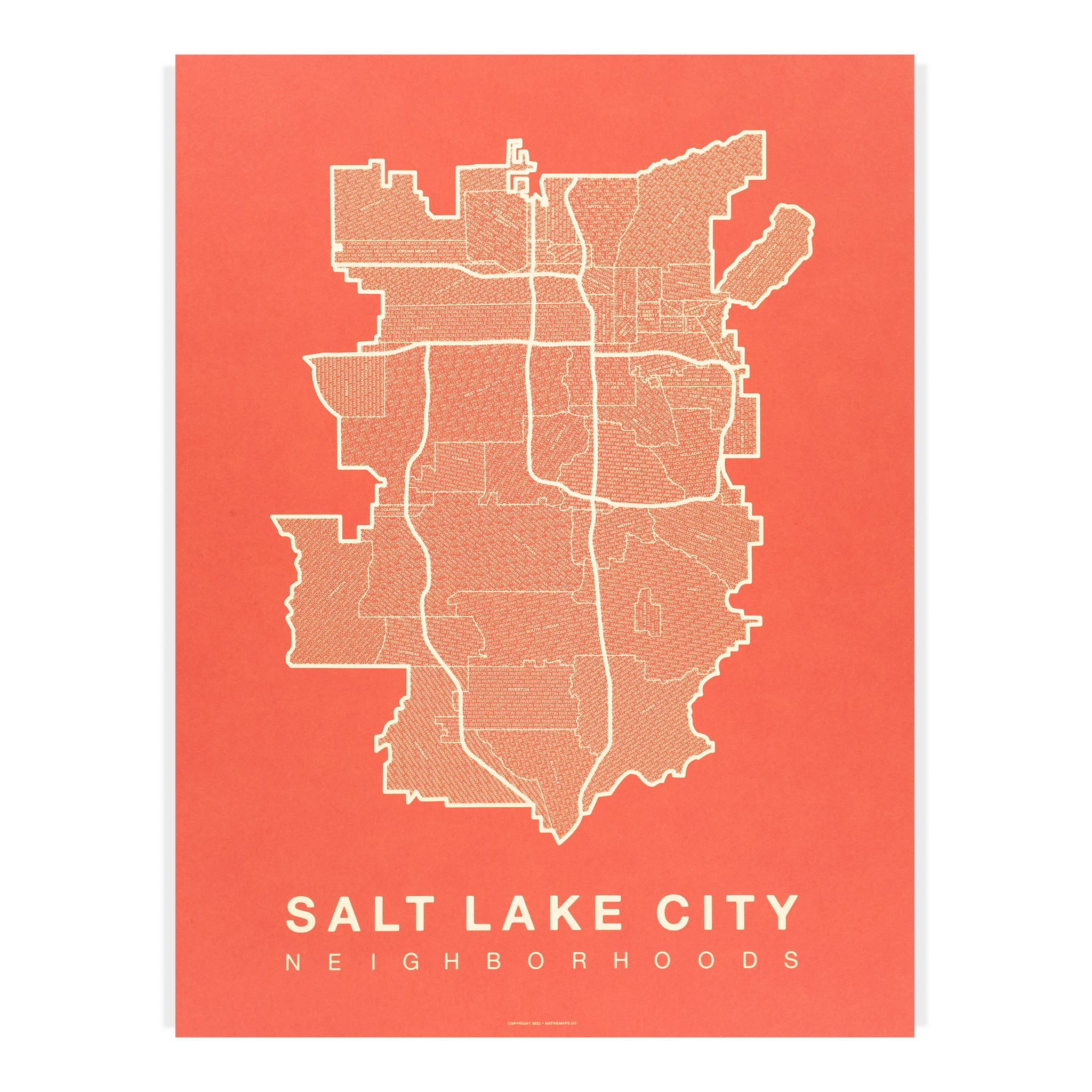 Salt Lake City Neighborhood Map Poster | Salt Lake City Map Art Print ...