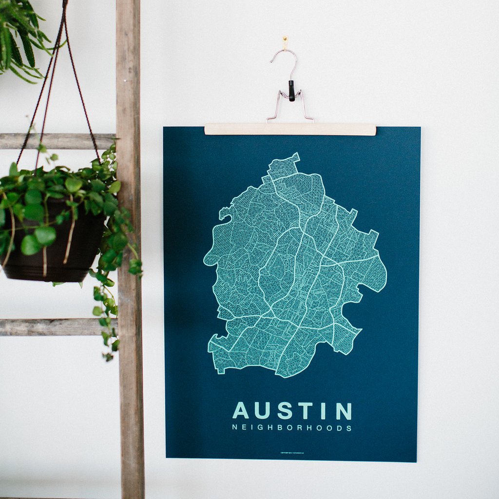 Austin Neighborhood Map | Austin Map Art Poster | Native Maps